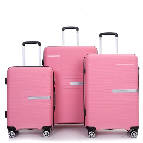 Tripcomp Luggage Sets Hardshell Travel Durable Suitcase Sets with Spinner Wheels TSA Lock, Carry-on,Luggage 3piece Set (20inch/24inch/28inch) (Pink)