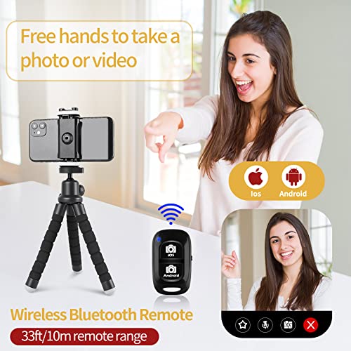 Sensyne Phone Tripod, Flexible Cell Phone Tripod with Phone Holder and Wireless Remote, Mini Travel Tripod Stand, Compatible with All Cell Phones, Cameras (Black)