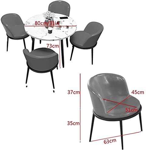 Kitchen Table Set, Conference Reception Room Coffee Table with Chair, 80cm Solid Wood Round Table Contemporary 1 Table 4 Chairs Cotton and Linen Cloth Office Hotel Restaurant Upholstered Backrest ( Co