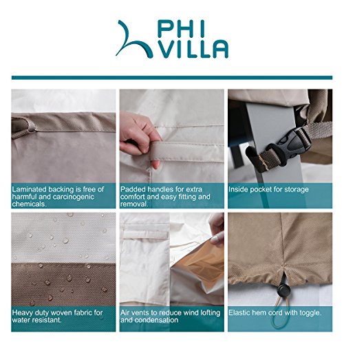 PHI VILLA Patio Table Set Covers Waterproof, Large Rectangular Heavy Duty Patio Cover, Outdoor Dining Table and Chair Cover with Pop-up Supporter, 89"L X 59"W X 23"H, Beige & Brown
