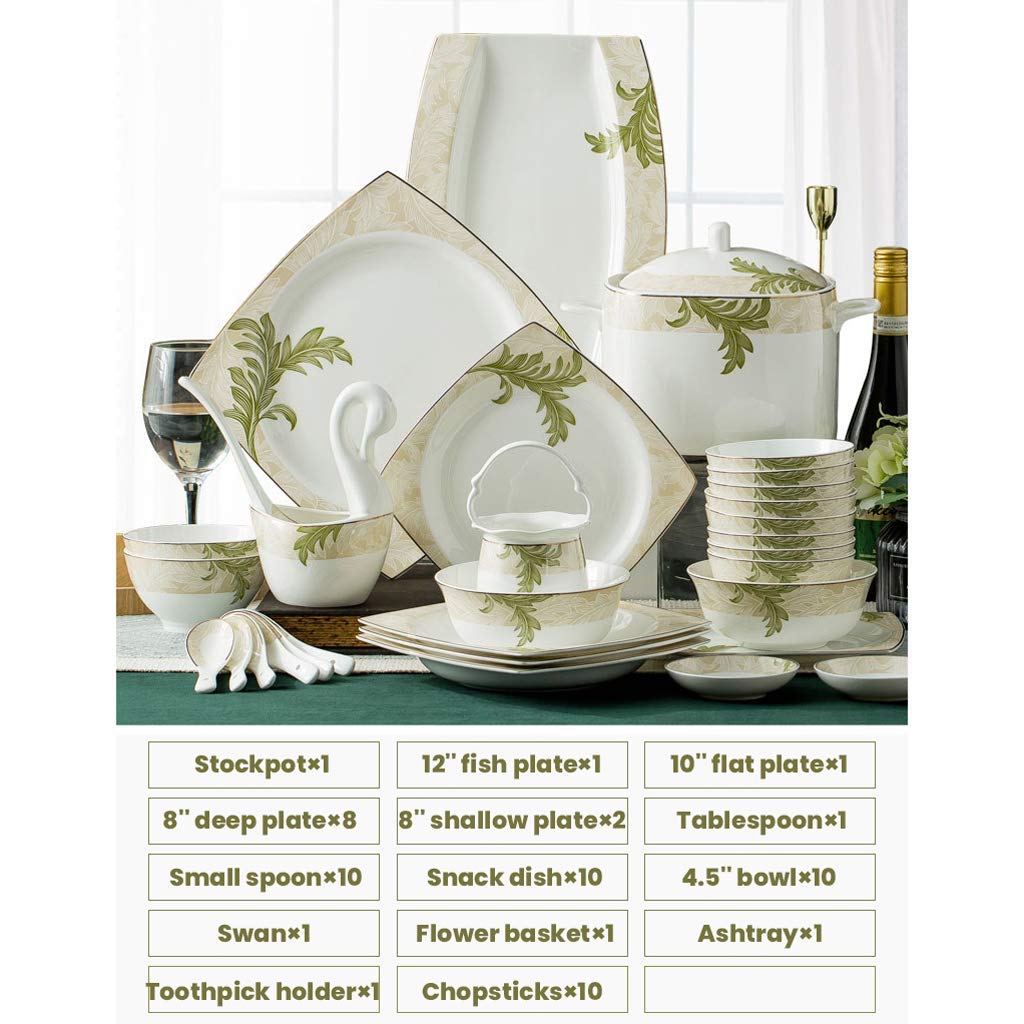 Stylish Dinner Plates,Ceramics Dinner Sets, Cereals Bowl & Soup Pot & Plate | 58 Pieces Bone China Dinnerware Set for Wedding Gifts and Family Gathering