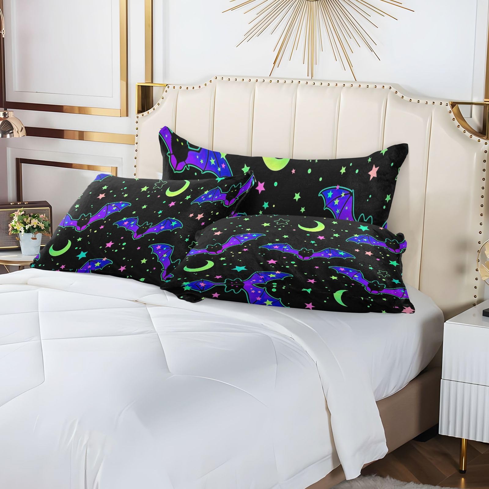 Joisal Bats with Bright Stars Plush Pillows Covers, Pillow Case for Body Pillow, with Side Opening Zipper, Furry Pillow Cases, 4 Optional Sizes