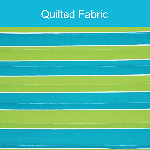 Prime Garden Double Quilted Fabric Hammock with Pillow, Hardwood Spreader Bars, 2 Person Hammock 450 Pound Capacity for Patio Garden Yard, Blue Green Stripe