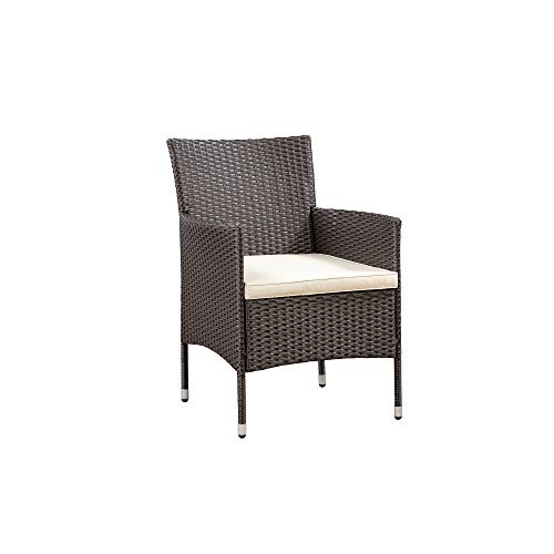 Amazon Basics Outdoor Patio Garden Faux Wicker Rattan Chair Conversation Set with Cushion - 4-Piece Set, Brown