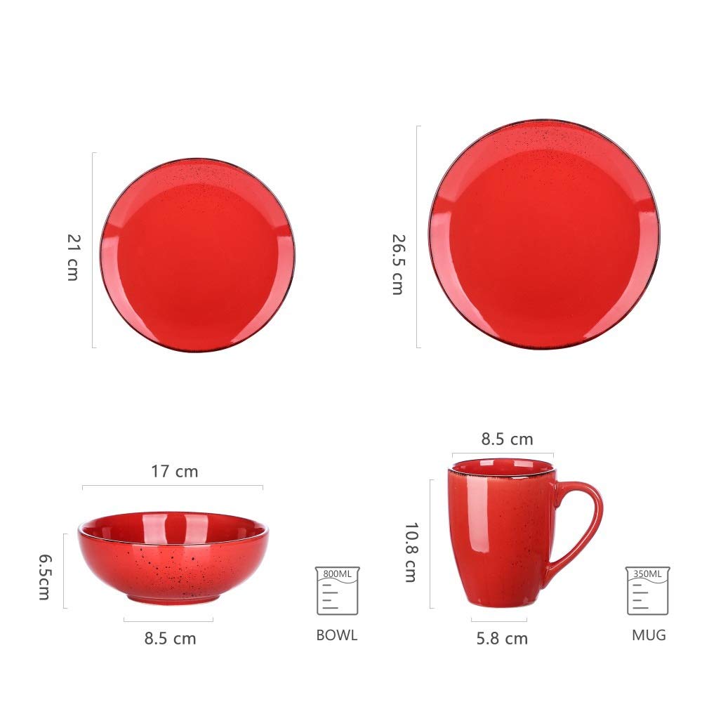 TBGFPO Red 32-Piece Ceramic Stoneware Dinner Plate Set with Dinner Plate, Dessert Plate, 800ml Bowl, 380ml Mug Set