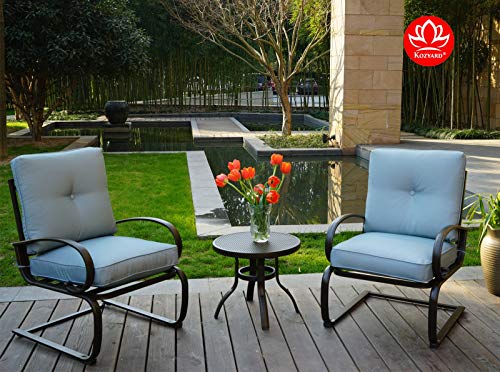 Kozyard Susan 3 PCs Patio Bistro Set Outdoor Furniture for Patio, Garden, and Yard with Cushioned Seats(Blue)