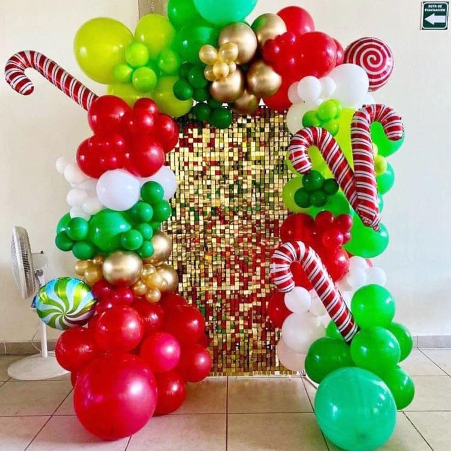 VitaCraft 149Pcs Christmas Balloon Kit, Red, White, Light Green, Dark Green, Gold Metallic Balloons with Candy Cane, Balloon Strip & Glue Dots for Christmas Party Decorations