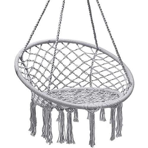 Giantex Hanging Hammock Chair, Macrame Hanging Chair 330 Pounds Capacity, Cotton Rope Handwoven Tassels Porch Swing Chair for Bedroom, Living Room, Yard, Garden, Balcony, Indoor/Outdoor(Grey)