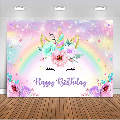 Avezano Unicorn Birthday Backdrop 5x3ft Gold Glitter Rainbow Unicorn Birthday Photo Background Girls Birthday Bokeh Floral Party Decorations Kids Photo Booth Gifts
