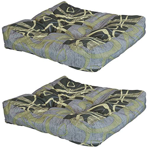 Sunnydaze Set of 2 Tufted Square Patio Cushions for Indoor/Outdoor Furniture - Replacement Cushions for Chairs and Seating - Seat Pads for Porch, Deck, and Garden Seats - Modern Jazz