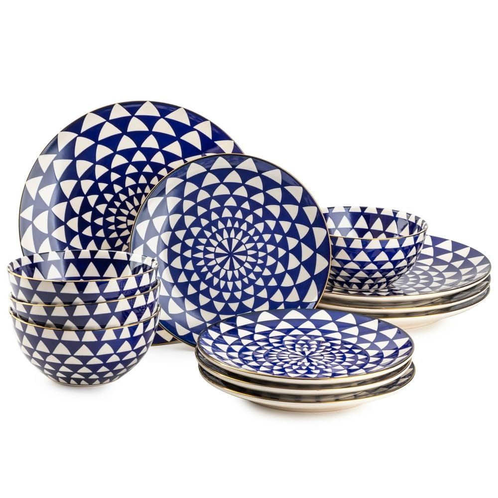 GtPet Dinnerware Black & White Medallion Stoneware, 12 Piece Set