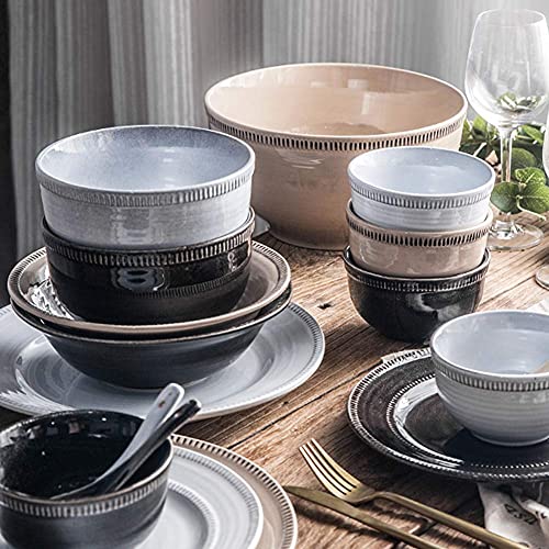 Fine Dinnerware Set,Porcelain Dinnerware Set, Ceramic Plates and Bowls Sets,Dinner Plate, Salad Plate, Soup Bowl, Modern Creativity Vintage Lounge Reactive Glaze Stoneware Dishes Set, Service for