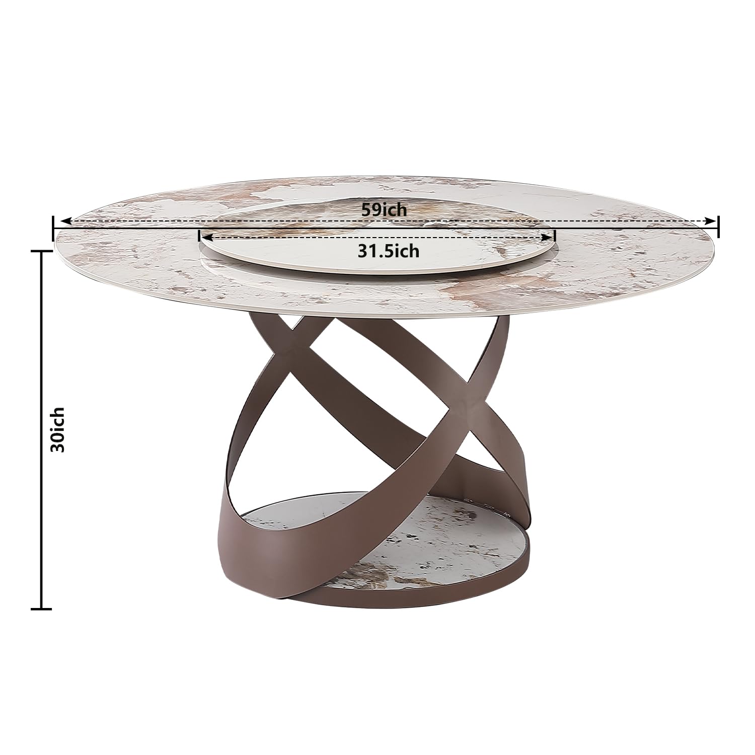 Voohek, White+Brown 9-Piece Modern Dining Room Set, with 8 Upholstered Chairs, Sintered Stone Table w/Round Turntable and Metal Exquisite Pedestal, Family Furniture for Home, Kitchen