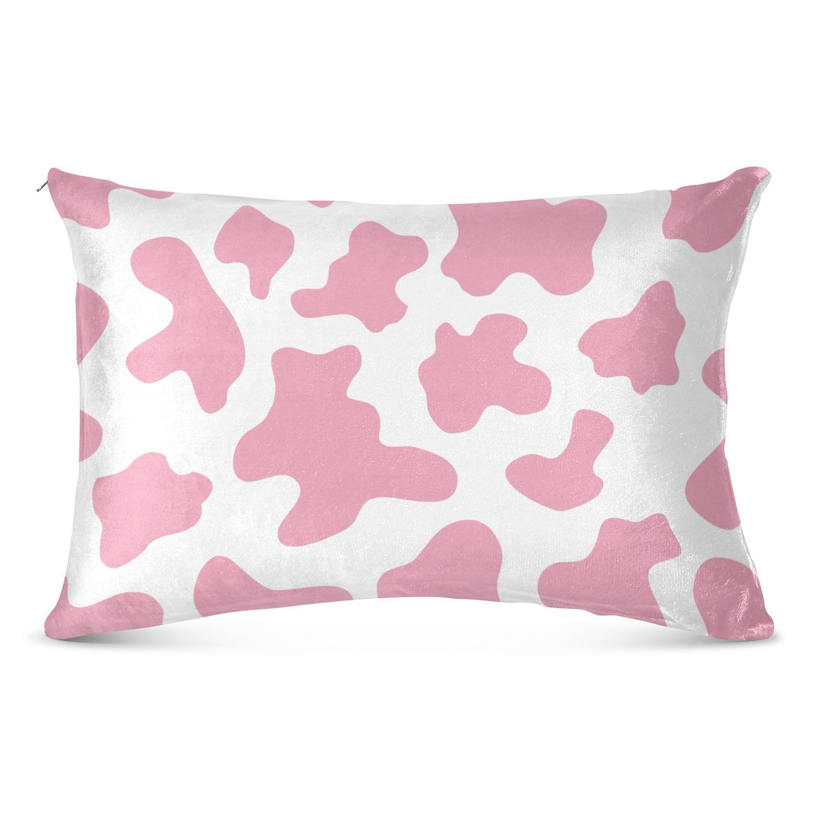 Pink Cow Print Camo Fluffy Pillow Cases Covers, Pillow Cases Queen, Warm and Fuzzy Polyester Pillowcase, 4 Optional Sizes