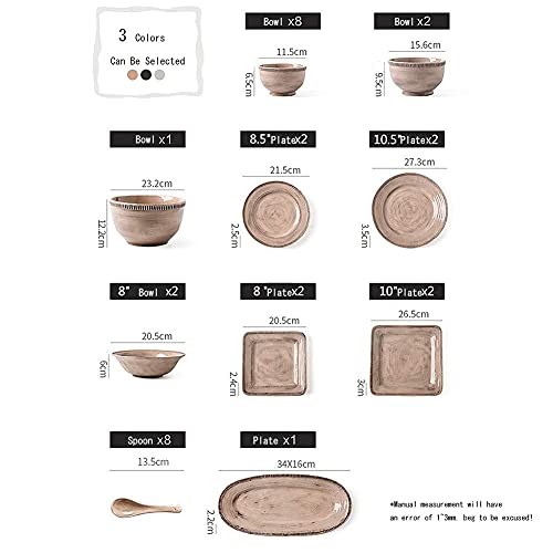 Fine Dinnerware Set,Porcelain Dinnerware Set, Ceramic Plates and Bowls Sets,Dinner Plate, Salad Plate, Soup Bowl, Modern Creativity Vintage Lounge Reactive Glaze Stoneware Dishes Set, Service for