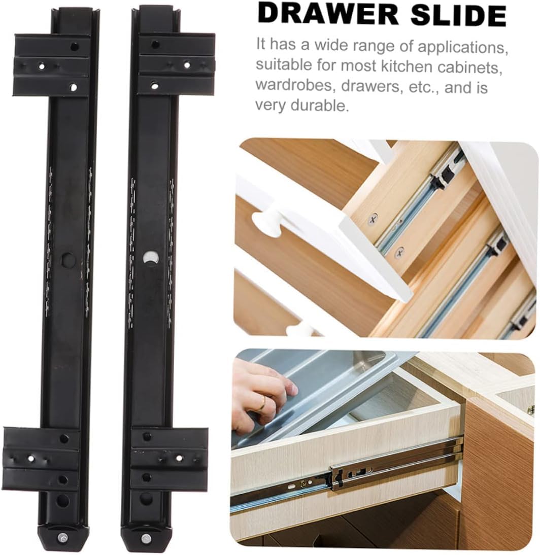 ALturN Drawer Glides,1 Pair Keyboard Track Dresser Tray L Brackets Heavy Duty Black Slides Side Under Desk Keyboard Tray Slide Out Keyboard Drawer Under Desk Slide Drawer Track Drawer Guide Rail B