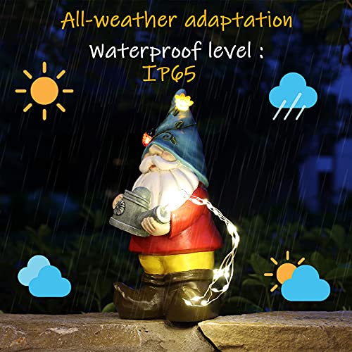 Vcdsoy Solar Garden Gnome Statues - Resin Gnomes Decor Figurines Holding Watering Can with Lights Funny Yard Gnome Waterproof for Outside Decoration Patio Lawn Chritsmas