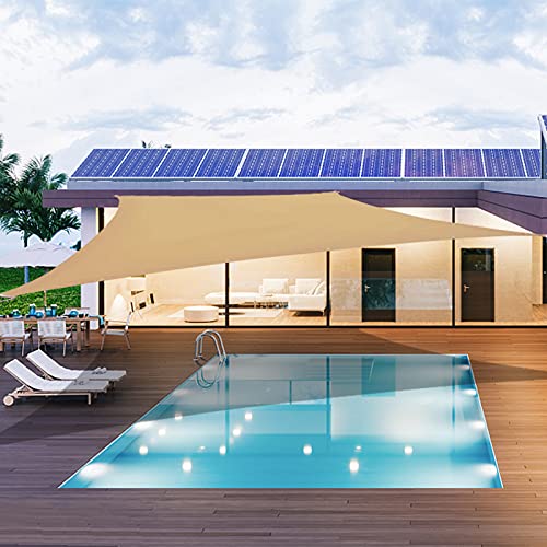 AOGESHI Shade Sail Waterproof Rectangle Sand 10'x13' Sun Shade 95% UV Block Awning for Outdoor Patio and Garden Yard Activitie