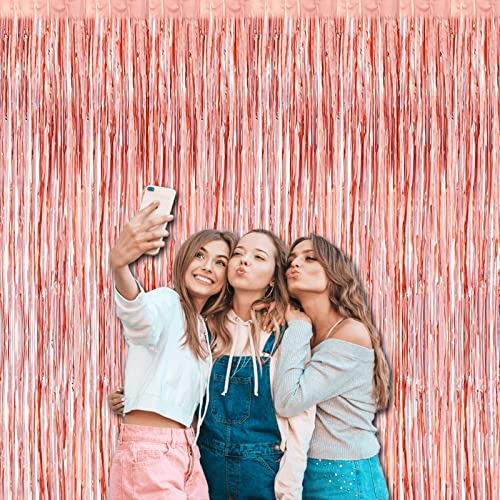HalloweenDecorate 4 Pack Rose Gold Foil Fringe Curtain Backdrop, 3.28Ft x 8.2Ft Metallic Tinsel Foil Fringe Streamers Curtains for Party,