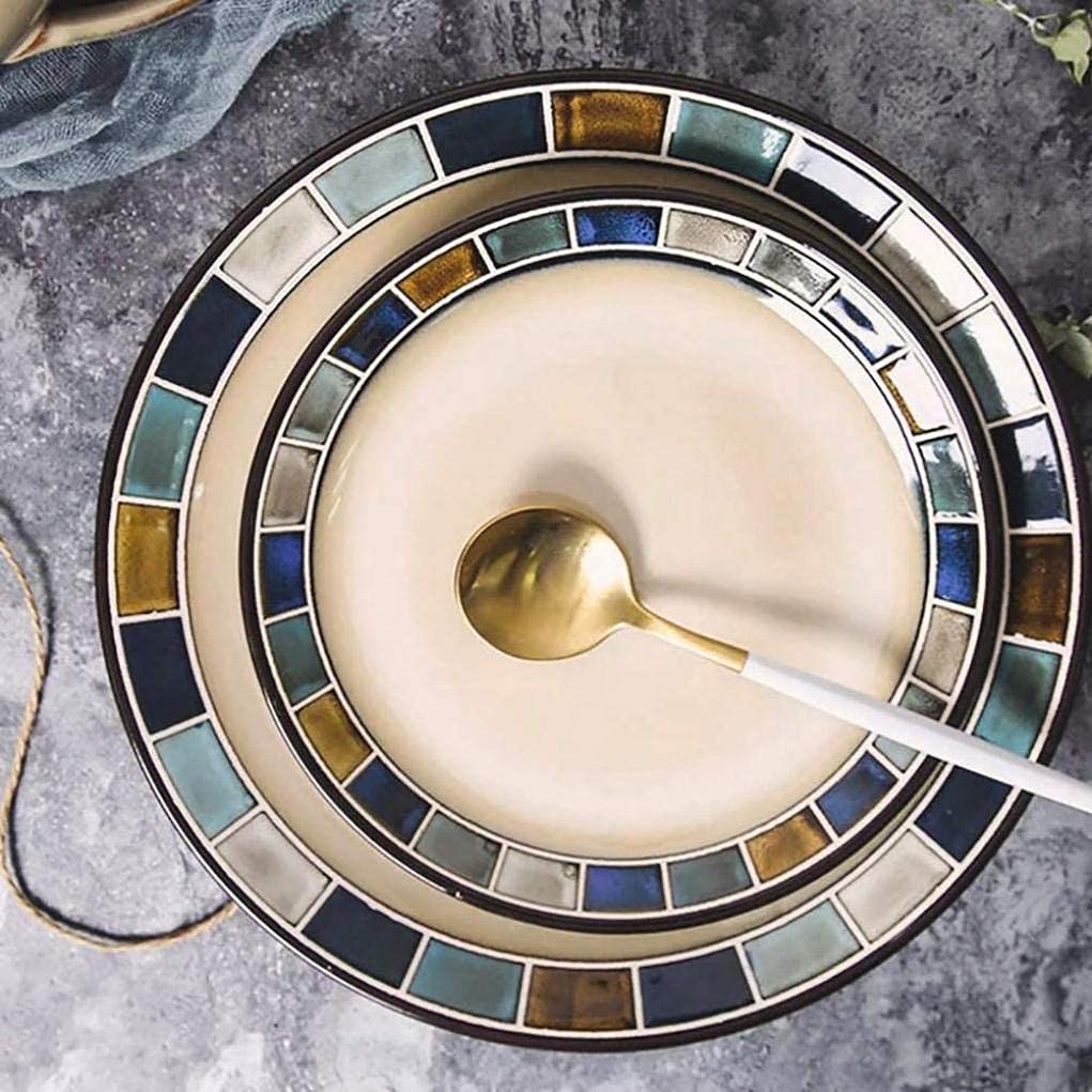 GagalU Dinner Set,4 Pieces of Vintage Porcelain Dinner Set Ceramic Dinner Plate Dessert Plate Steak Plate Salad Bowl and Mug Service for 1 Person