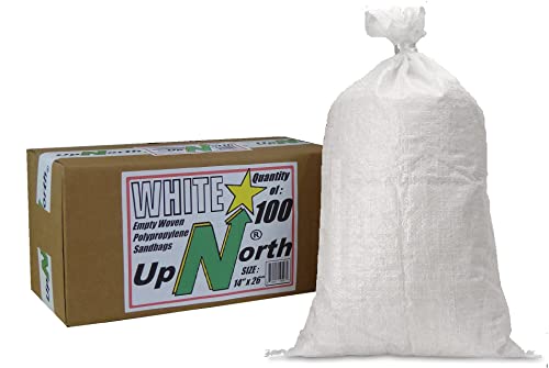 UpNorth Sandbags - Box of 100 - Empty Woven Polypropylene Sand Bags w/Ties, w/UV Protection; size: 14" x 26", color: White