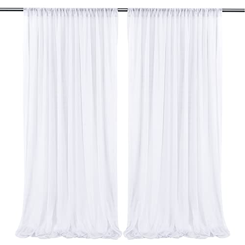 10ft x 10ft White Chiffon Backdrop Curtains, Wrinkle-Free Sheer Chiffon Fabric Curtain Drapes for Wedding Ceremony Arch Party Stage Decoration