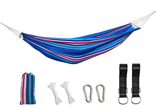Double Cotton Hammock 2 Person Brazilian Fabric Hammock with Tree Straps Metal Carabiner Ropes and Carrying Bag for Garden Patio Backyard Outdoor/Indoor