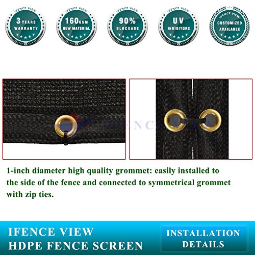 Ifenceview 6'x3' to 6'x50' Black Shade Cloth Fence Privacy Screen Fence Cover Mesh Net for Construction Site Yard Driveway Garden Pergolas Gazebos Canopy Awning 180 GSM UV Protection (6' x 4')