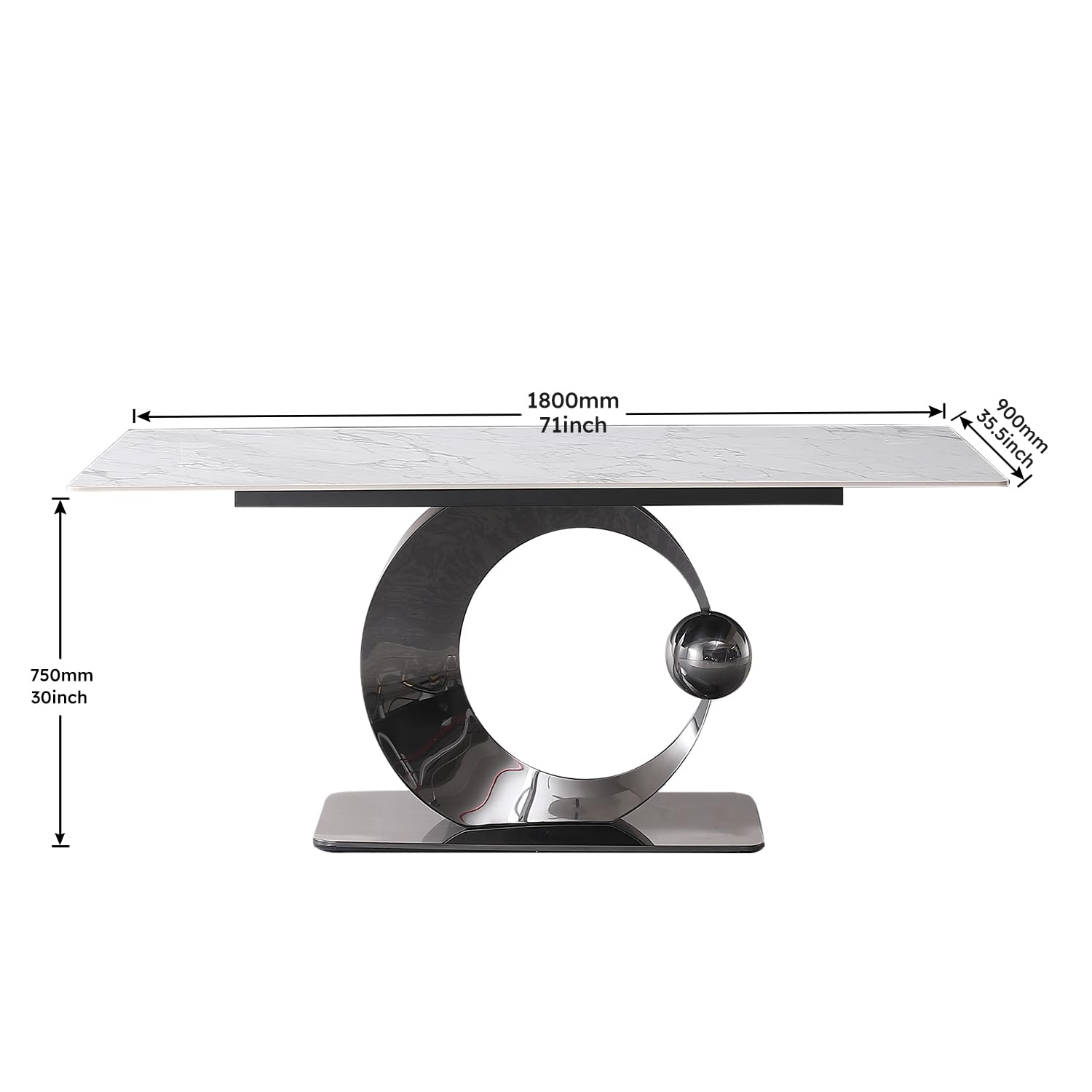 Voohek White+Black 7-Piece Modern Dining Room Set, with 6 Upholstered Chairs, Table w/Round Special Shaped Carbon Steel Pedestal Base, Family Furniture for Home, Kitchen, Carrara