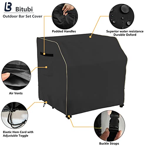 Bitubi 41 Inch Outdoor Bar Set Cover 600D Oxford Cloth Classic Black Heavy Duty Waterproof Patio Bar Set Cover Wicker Bar Table Set Covers