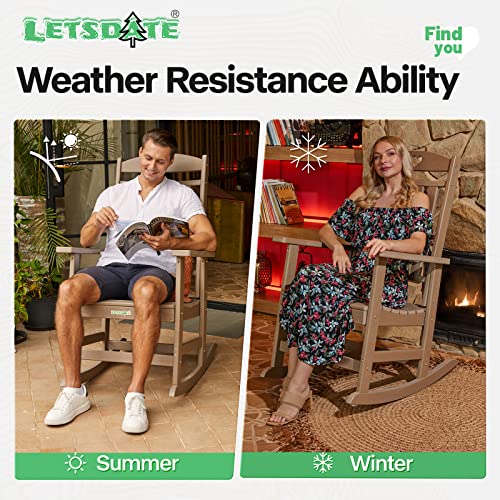 letsdate Love High Back Plastic Rocking Chairs Outdoor & Indoor | Oversized Rocker Chairs | Easy to Assemble | Max Weight 500 lbs | for Lawn, Porch, Patio, Backyard, Fire Pit, Garden (Medium Brown)