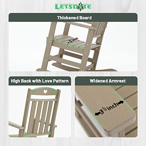 letsdate Love High Back Plastic Rocking Chairs Outdoor & Indoor | Oversized Rocker Chairs | Easy to Assemble | Max Weight 500 lbs | for Lawn, Porch, Patio, Backyard, Fire Pit, Garden (Medium Brown)