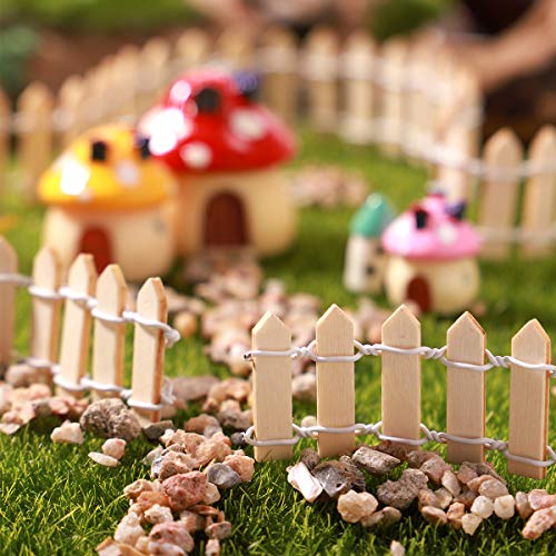 VORCOOL Small Wood Fence Miniature Fairy Garden Kit Micro-Landscape Accessories Dollhouse Decor Bonsai Terrarium Ornament(100cm x 3cm)