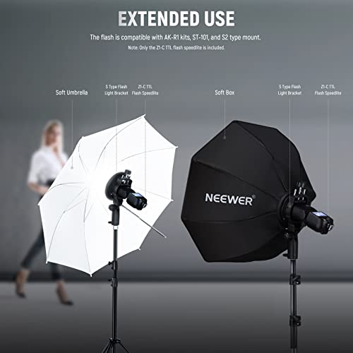 NEEWER Z1-C TTL Round Head Speedlite Flash Kit Compatible with Canon, 76Ws 2.4G 1/8000s HSS Flash with Modeling Lamp, Two 2600mAh Lithium Battery and USB Charger, 480 Full Power Shots, 1.5s Recycling