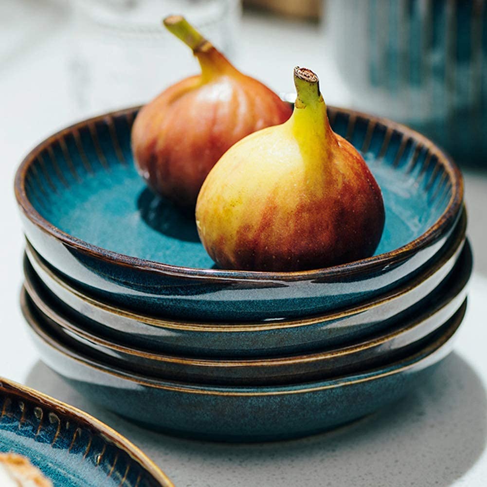 GagalU Dinner SetsFine Dinnerware Set,Dinnerware Set,Blue Porcelain Dinnerware Sets, Ceramic Plates and Bowls Dinner Sets, Modern Reactive Glaze Stoneware Dishes Set for Kitchen/Dining,28 piec
