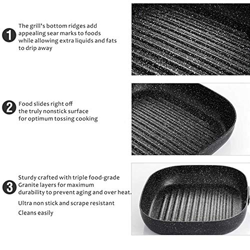 SDGH Aluminum Non-Stick Square Grill Pan Steak Fry Pans Multi-Function Snowflake Striped Frying Pan