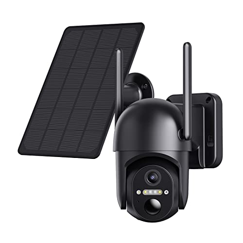 Ebitcam WiFi Security Cameras Wireless Outdoor, Solar Powered Pan tilt with PIR Motion Alert, 360° Overview, 2K Night Vision, Spotlight, Two Way Audio, Suports 2.4Ghz WiFi, SD&Cloud Storage for Home