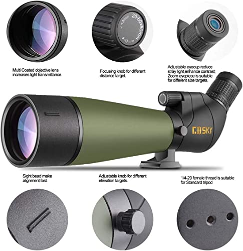 Gosky Updated 20-60x80 Spotting Scopes with Tripod, Carrying Bag and Quick Phone Holder - BAK4 High Definition Waterproof Spotter Scope for Bird Watching Wildlife Scenery1