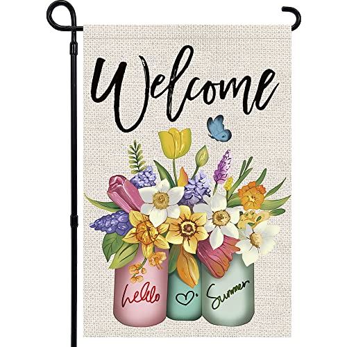 Summer Garden Flag 12.5x18 Inch Vertical Double Sided Welcome Garden Flag For Summer Decor Lemon Decorative Garden Flag For Outside Yard Lawn Outdoor Decoration (12.5X18)