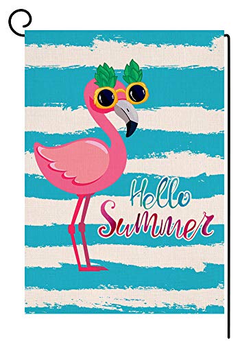 Hello Summer Funny Flamingo Small Garden Flag Vertical Double Sided Burlap Yard Outdoor Decor 12.5 x 18 Inches (152543)