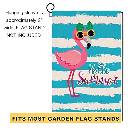 Hello Summer Funny Flamingo Small Garden Flag Vertical Double Sided Burlap Yard Outdoor Decor 12.5 x 18 Inches (152543)