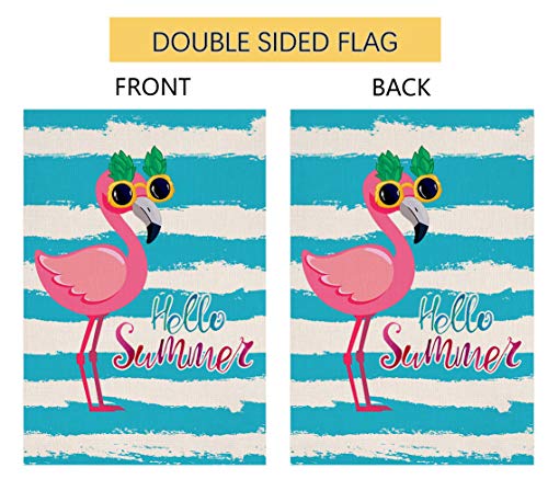 Hello Summer Funny Flamingo Small Garden Flag Vertical Double Sided Burlap Yard Outdoor Decor 12.5 x 18 Inches (152543)