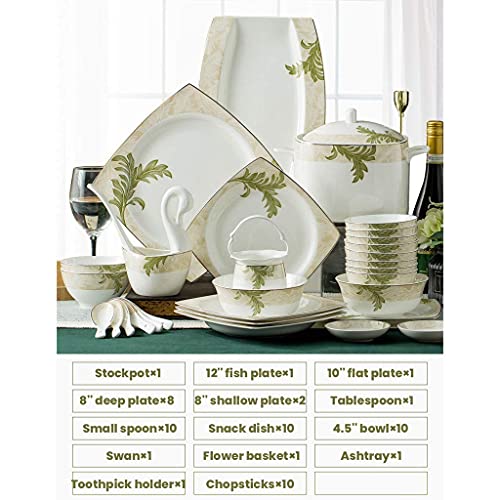 Porcelain Dinner Service,Stylish Ceramics Dinner Sets, Cereals Bowl & Soup Pot & Plate | 58 Pieces Bone China Dinnerware Set for Wedding Gifts and Family Gathering