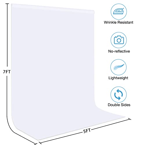5x7 FT White Backdrop Background for Photography, High Density White Screen for Photoshoot, Photo Booth Backdrop for Video Studio Record Portrait Headshots Background Parties Backdrop, with Rod Pocket