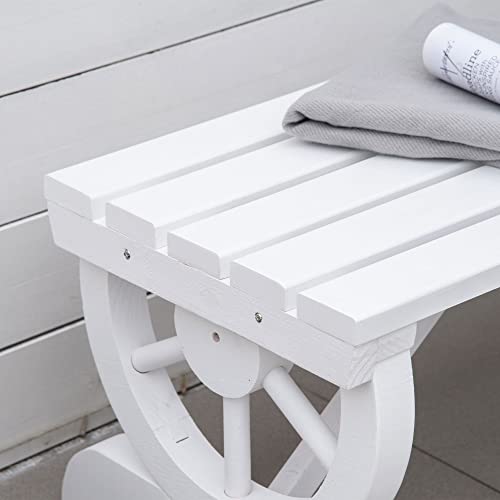 Outsunny 2-Person Garden Bench Outdoor Wagon Wheel Porch Bench for Backyard, Patio, Garden White