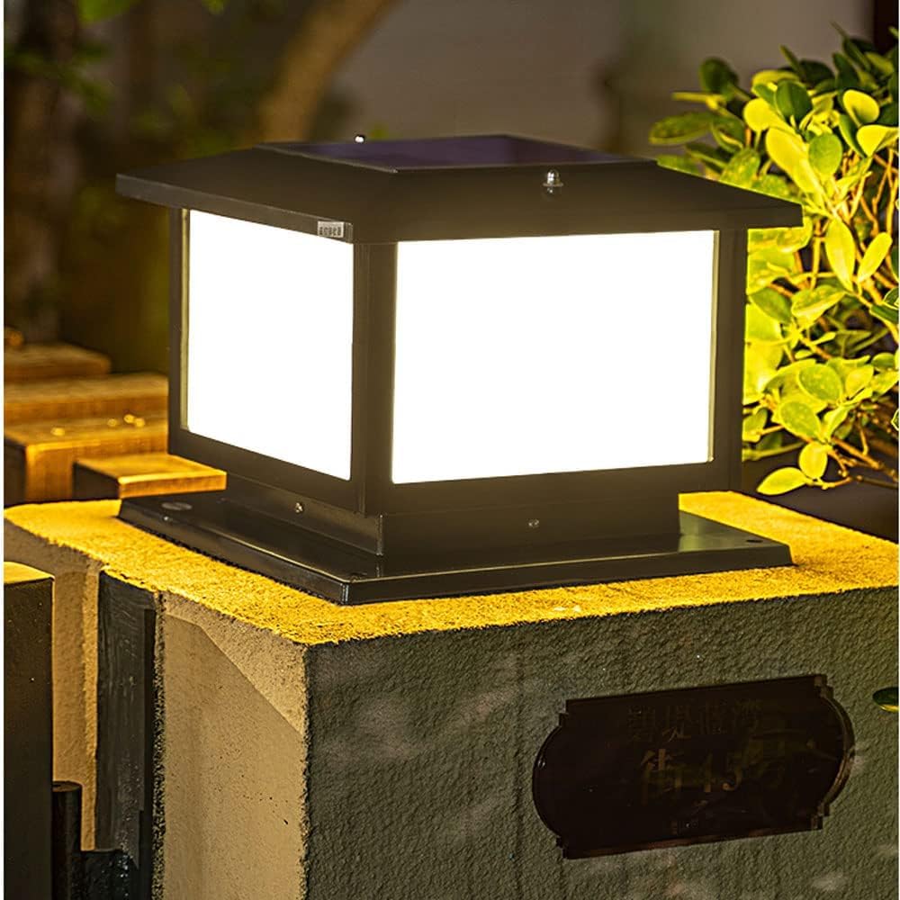 MODEBHD Nordic Terrace Pillar Lantern, Minimalist Landscape Column Light, Personality Entryway Post Light, Solar Power Dual Use Outdoor Lighting, Decoration Gate Wall Solar Light
