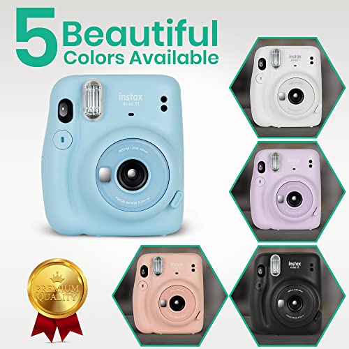Fujifilm Instax Mini 11 Camera with Fujifilm Instant Mini Film (60 Sheets) Bundle with Deals Number One Accessories Including Carrying Case, Selfie Lens, Photo Album, Stickers (Ice White)