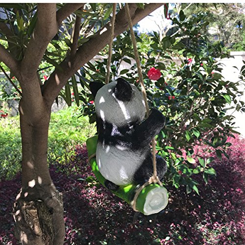 Goods247 Cute Black and White Panda Swing on Bamboo Creative Statue as Garden Decoration