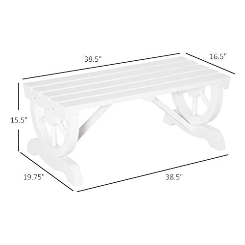 Outsunny 2-Person Garden Bench Outdoor Wagon Wheel Porch Bench for Backyard, Patio, Garden White