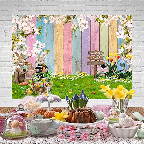Dudaacvt 7x5ft Easter Backdrop Spring Easter Backdrop Colorful Wood Backdrop Easter Children Party Decorations Banner Backdrop D625